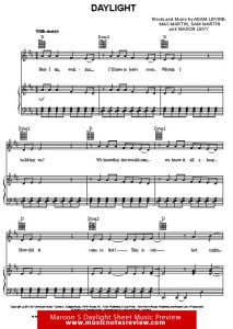 Maroon 5 Daylight Sheet Music, Piano Notes